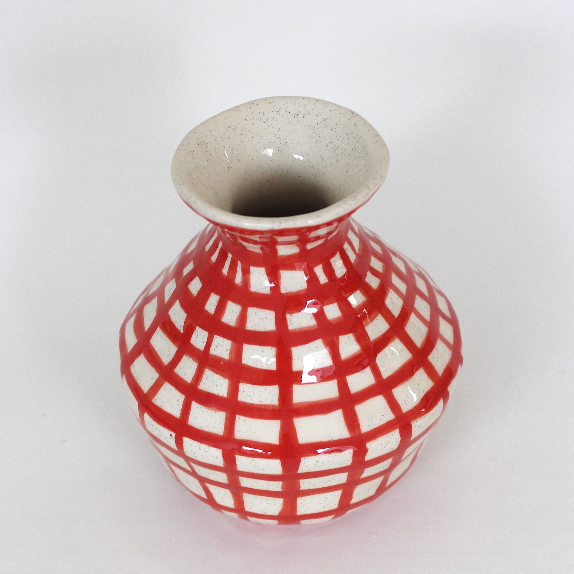 Classic Vase Red Grid JS Ceramics NZ classic-vase-red-grid-js-ceramics-nz